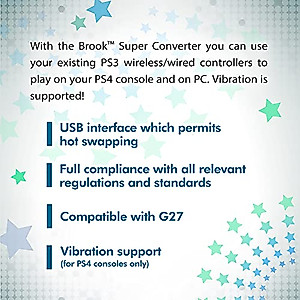Brook Super Converter - PS3 to PS4, Support PS3 and PS5(Wired) Controllers on PS4 Console, Gaming Controller Adapter