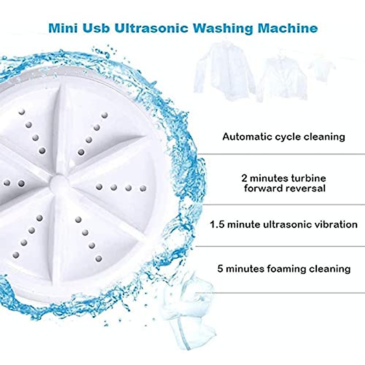 Jiajaja 2 in 1 Portable Washing Machine Ultrasonic Turbo Washer with Usb Cable Convenient for Travel Camping Home Business Trip Accessories Mini Tool, Multicolor, 90x90x40mm / 3.54x3.54x1.57in