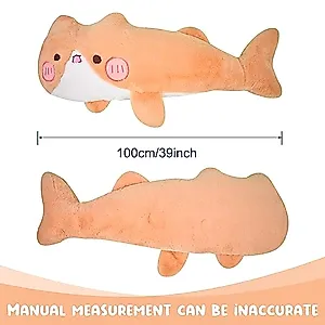 Oeonuas Soft Shark Cat Plush Pillow,Long Stuffed Animal Shark Cat Plushies Lovely Doll Gifts for Boys Girls (100cm,Pink)