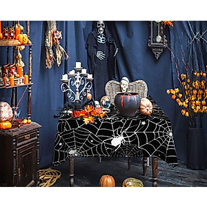 60 Inch Round Polyester Tablecloth, Halloween Black Spider Web Table Cloth, Spillproof Washable Polyester Table Cover - Perfect for Halloween Party Decorations
