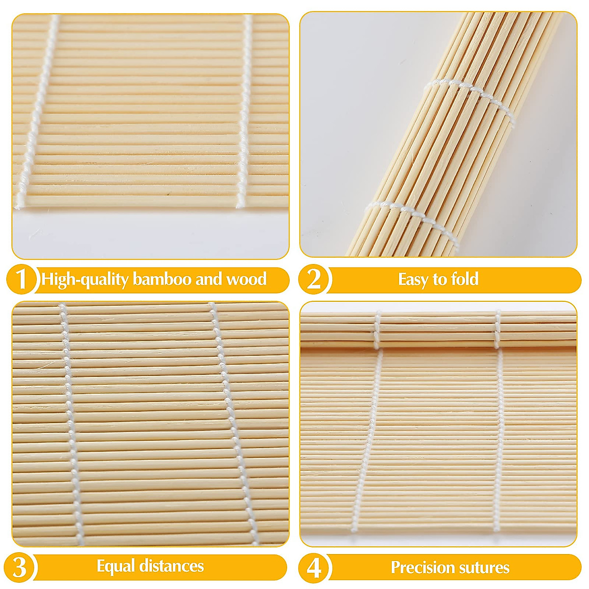 24 Pcs Sushi Making Kit Bamboo Sushi Rolling Mat Non Stick Sushi Mat Sushi Roller Sushi Making Mat Set for Home Kitchen Party DIY, 9.5" x 9.5"