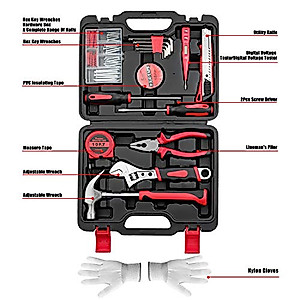 68 Pieces Tool Set,Tool Kit For Home With Storage Case (Black Red)