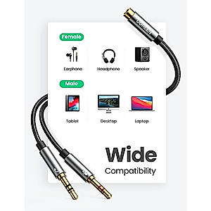 UGREEN Headphone Splitter for Computer & 3.5mm Headphone Extension Cable 3FT Male to Female Bundle