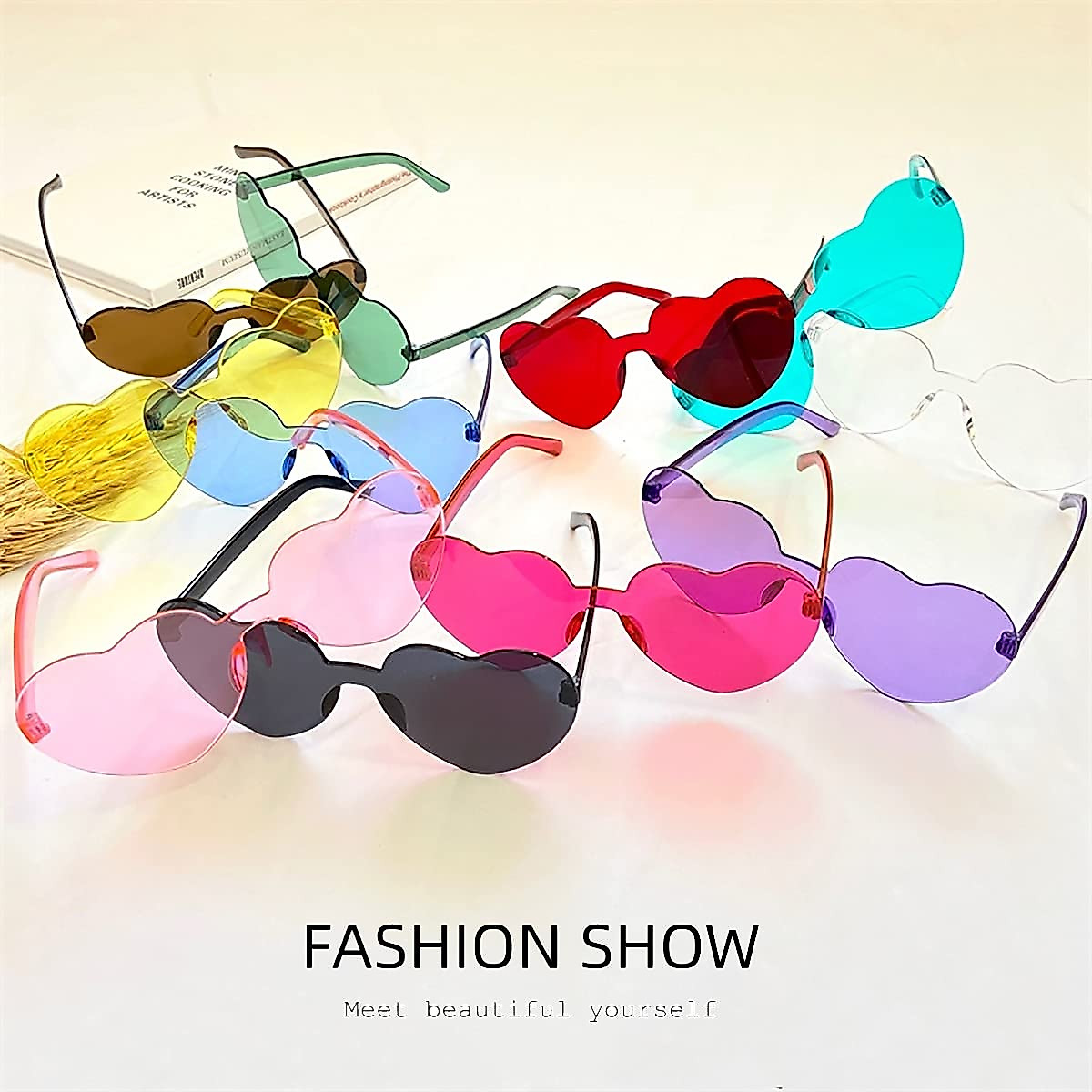 Dollger Heart Shape Sunglasses Bachelorette Party Sunglasses One Piece Transparent Rimless Candy Color Glasses Dark Pink