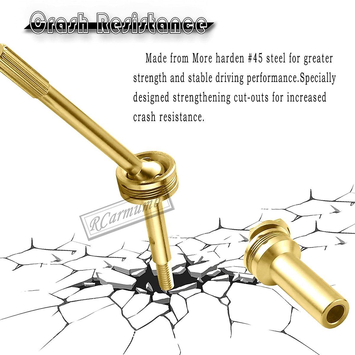 Rcarmumb CVD Upgrades Part for 1/10 Rustler VXL 4X4,Stampede VXL 4X4,Slash VXL 4X4 Platinum Ultimate,Hoss VXL 4X4 4WD RC, Alloy Front Rear Stainless Steel #45 Axle with Red Hex,Gold