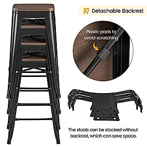 Yaheetech 26 inch Low Back Metal Bar Stools Set of 4 Counter Height Barstools with Wooden Seat Industrial Counter Stool Bar Chairs for Home Kitchen Black