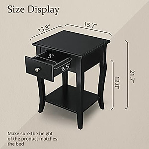 LUE BONA Nightstand, Mid Century Vintage Nightstand with Drawer and Shelf, Bed Side Table/Night Stand, 21.7″ Height, Wood Nightstand Small End Table for Bedroom, Sofa, Black