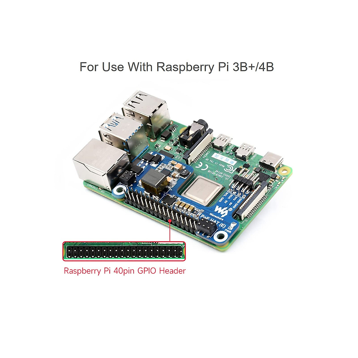 Power Over Ethernet POE HAT for Raspberry Pi 4B/3B+, IEEE 802.3af-Compliant, Mini POE HAT Support Connecting Cooling Fan, Compatible with The Raspberry Pi Official Case