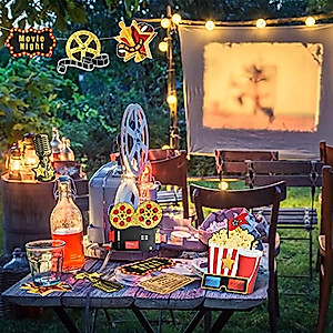 Fumete 32 Pieces Movie Night Party Cutouts Movie Party Decorations Kit Double Sided Printing Golden Black Paper Cards Red Carpet Clapboard Movie Tickets Film Reel Decor for Movie Night Party Supplies