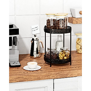 EKNITEY Bathroom Tray Organizer Counter - 2 Tier Countertop Organizers for Makeup Vanity Skincare Perfume Cosmetics (Black)