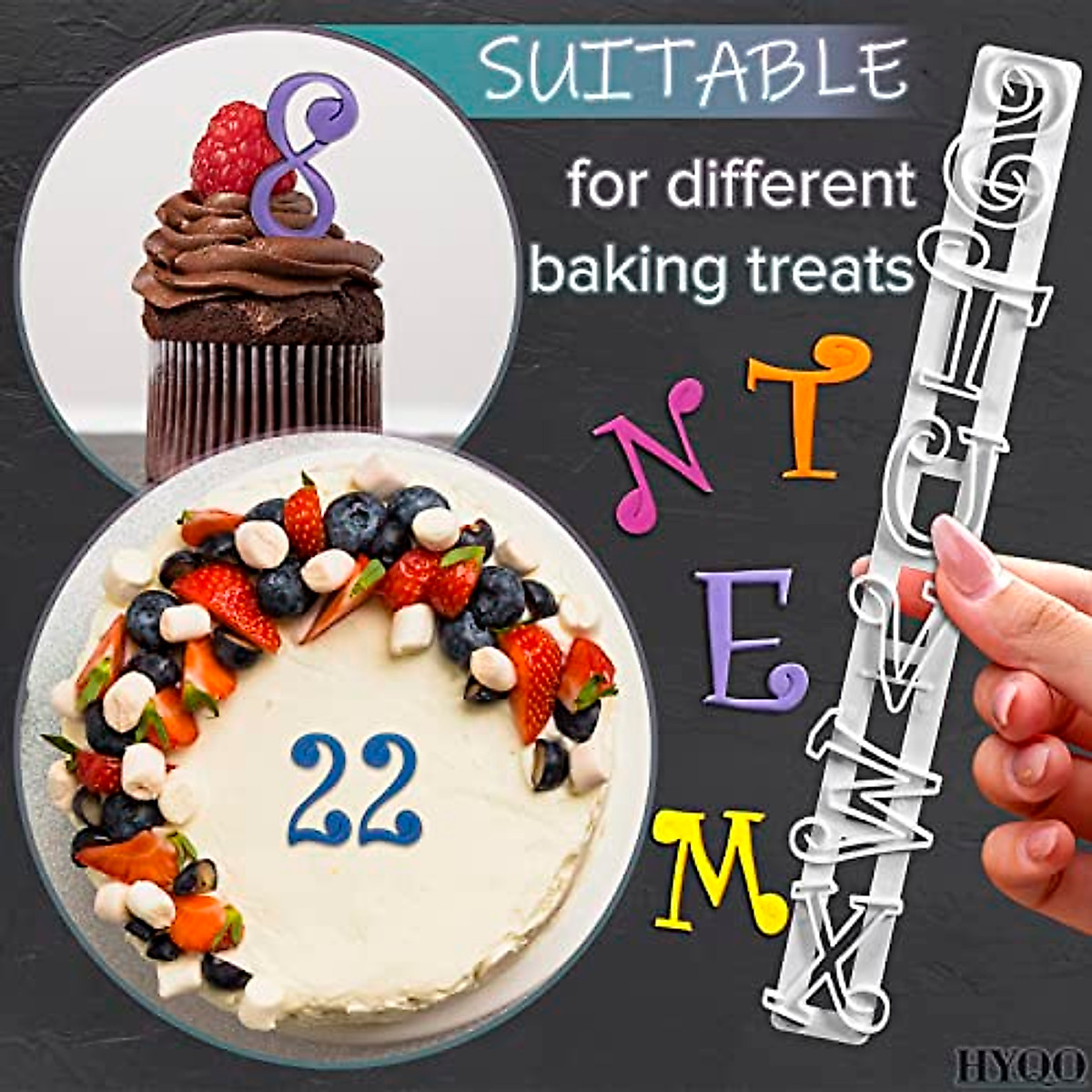 Alphabet Stamps Cake Decorating Set - Number Cookie Cutters Alphabet Fondant Cake Decorating White Letter Stamps for Kids - Decorating Paste and Fondant Stamps DIY Stencil Cutter Mold Letters Stamps