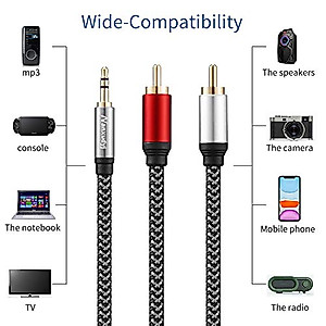 Nanxudyj 3.5mm to 2RCA Audio Cable 20ft, Nylon-Braided 3.5mm AUX to 2 RCA Audio Cable for Stereo Receiver Speaker Smartphone Tablet HDTV MP3 Player & More Stereo Cable Audiophiles Headphone RCA Cable