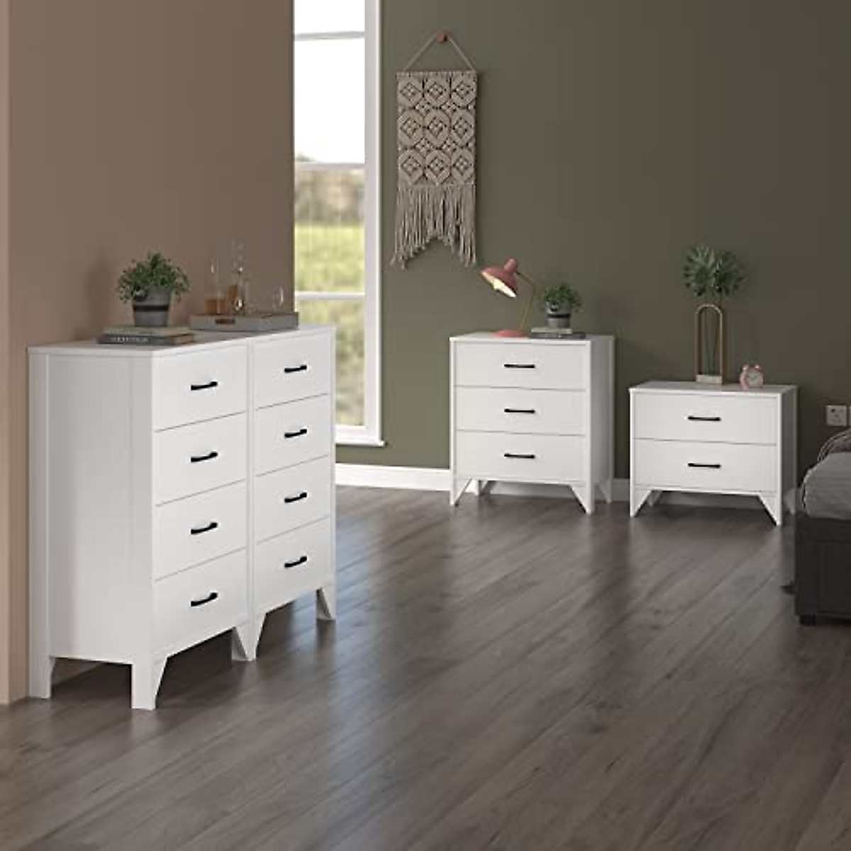 Panana 2/3/4 Drawer Dresser, Chest of Drawers Wooden Storage Dresser Cabinet Bedroom Furniture (White, 3 Drawer)