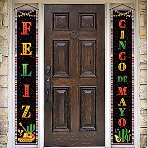 Cinco de Mayo Porch Banner Mexican Fiesta Serape Cactus Sombrero Holiday Party Front Door Sign Wall Hanging Party Decoration