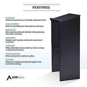 Adir Wooden Podium Stand - Speaking Podium with Storage Shelf, Hostess Stand for Restaurant, Lecture Podium, (46.25 Inches, Black)