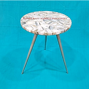 15" Inch Round Natural Grey White Brown Agate Coffee Table with Metal Base, Stone Coffee Table, Agate Table Top, Agate Round Coffee Table