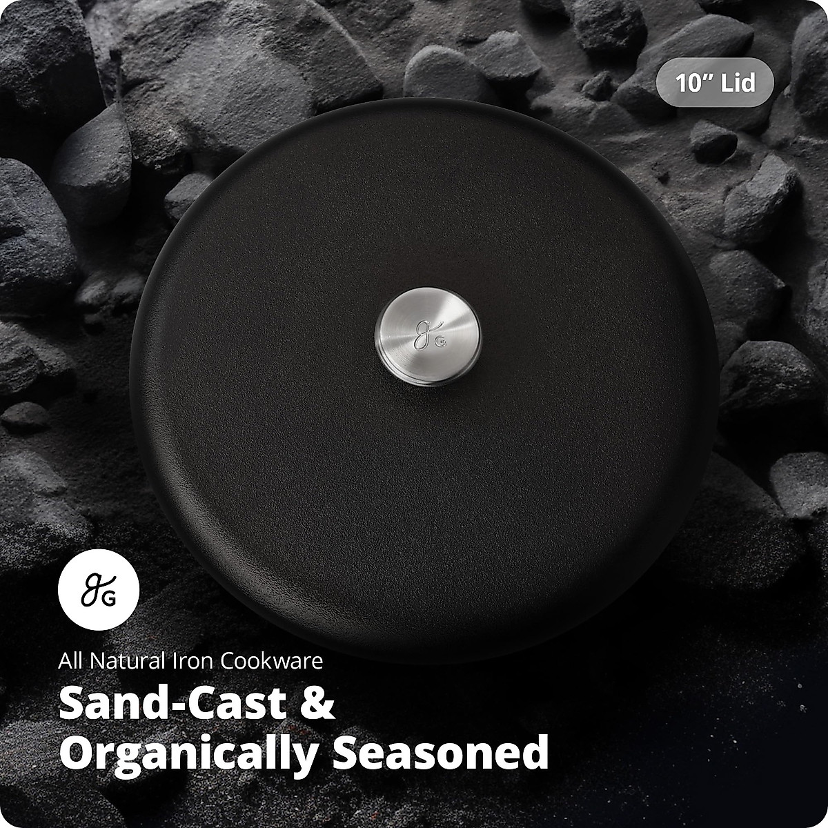 Greater Goods Cast Iron Lid - Pre-Seasoned Lid for a gG 10-inch Cast Iron Skillet, Griddle, and Dutch Oven, Designed in St. Louis