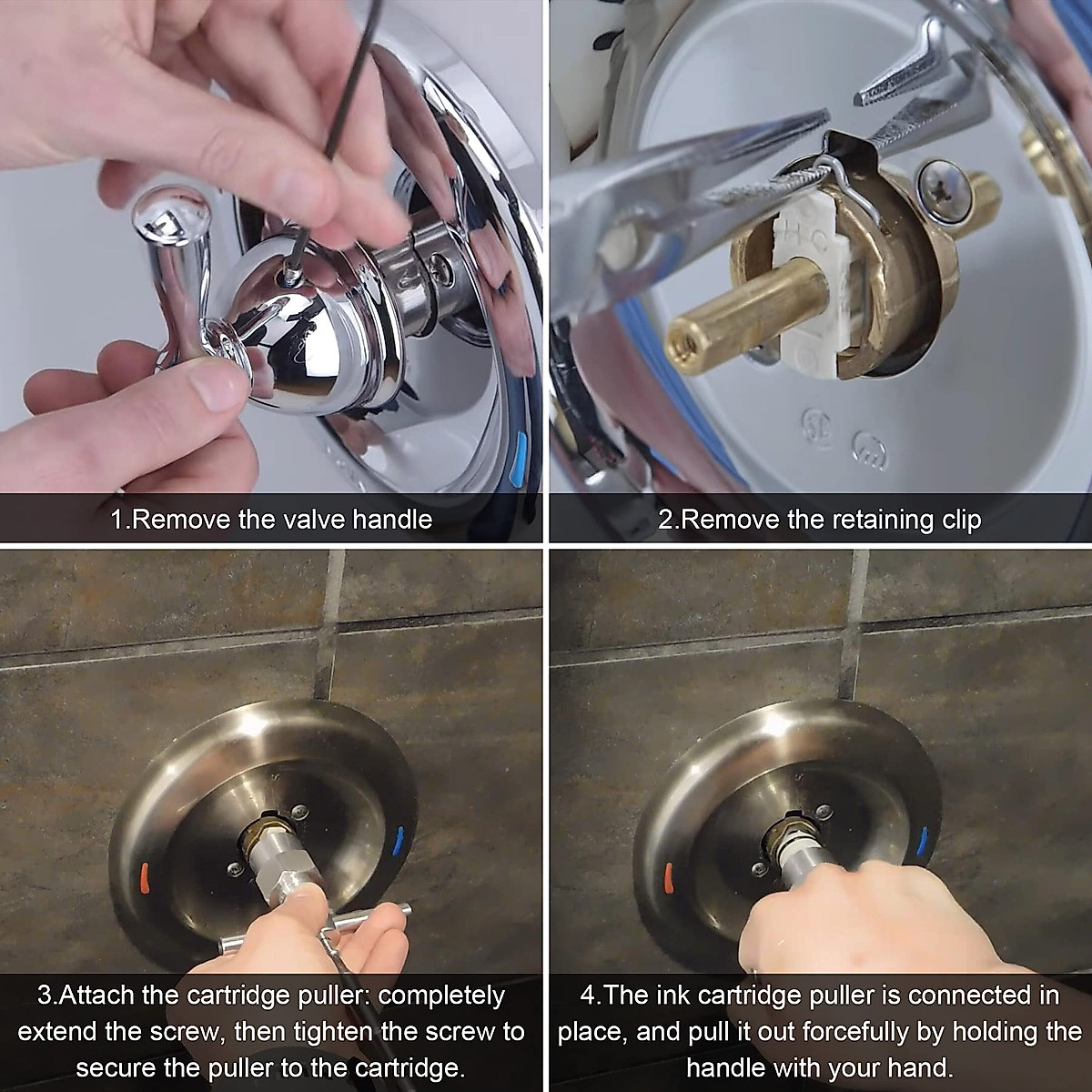 1222 Replacement Cartridge and Puller, Faucet Shower Valve Cartridge and Removal Tool Pack for One-handle Posi Temp Faucet Cartridge, Bathtub Cartridge Replacement Plastic and Brass Faucet Repair Tool