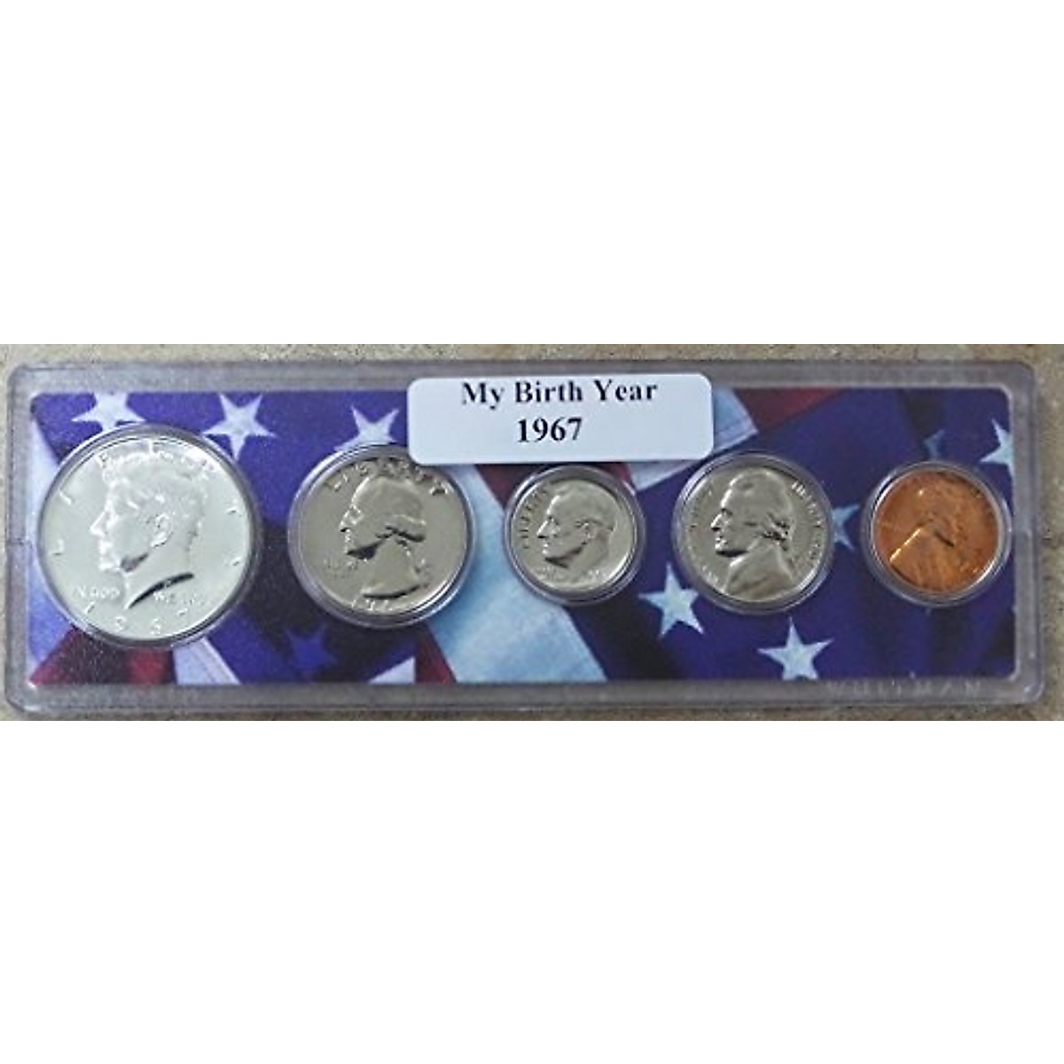 1967-5 Coin Birth Year Set in American Flag Holder Uncirculated
