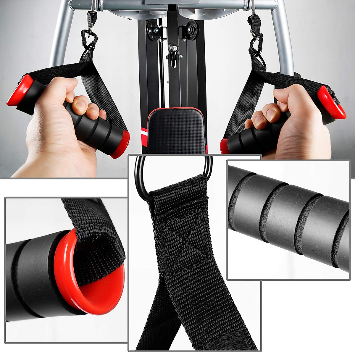 allbingo Solid Gym Handles for Cable Machine Resistance Bands, Ultra Heavy Duty Comfortable Sturdy Exercise Handle Grips Attachment with Large Clips for Pulley LAT Pulldown System (Red)