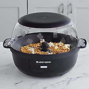 West Bend Stir Crazy Hot Oil Popcorn Popper, Popcorn Maker Machine with Large Serving Bowl Lid and Stirring Rod, 6 Qt, Black