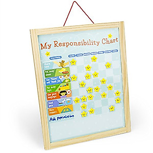 Imagination Generation My Responsibility Chart, Magnetic Dry Erase Wooden Chore Chart with Storage Bag, 24 Goals and 56 Reward Stars