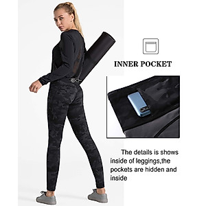 Dragon Fit High Waist Yoga Leggings with 3 Pockets,Tummy Control Workout Running 4 Way Stretch Yoga Pants (Small, Black&Grey Camo)