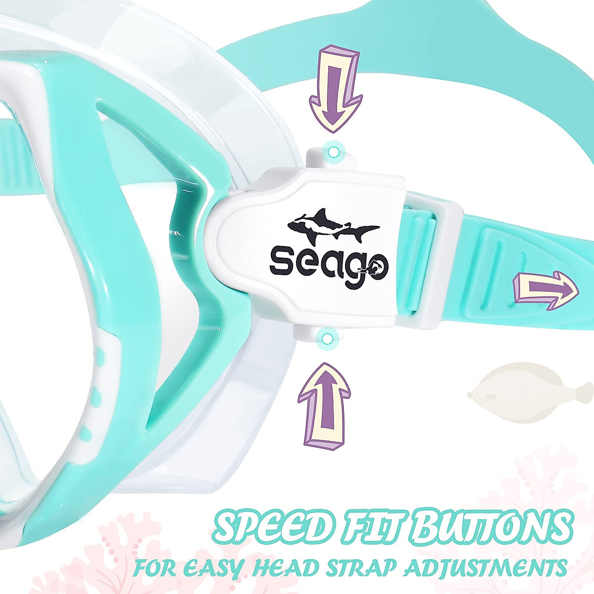 Seago Kids Swim Goggles with Nose Cover Snorkel Mask Scuba Diving Swim Mask Anti-Fog Tempered Glass, Panoramic Clear View Silicone Seal Snorkeling Gear Swimming Goggles for Kids 6-14 Boys Girls Youth