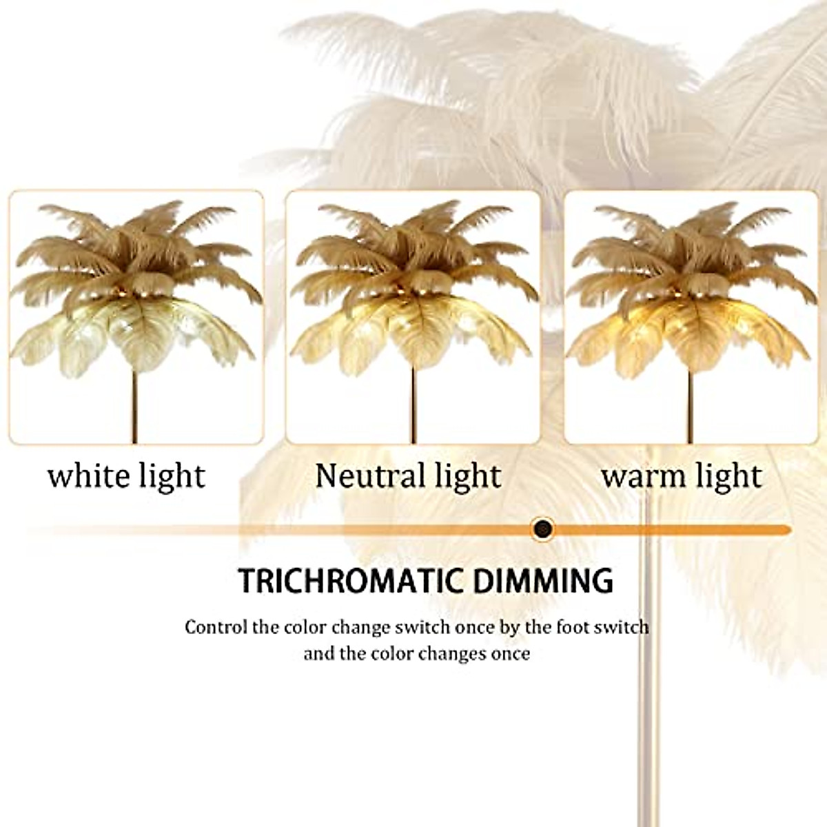 ESTUWD Ostrich Feather Floor Lamp, Dimmable Floor Lamp with Footswitch (Contains Light Sources), Gold Standing Lamp for Bedrooms and Living Room H : 160cm… (Camel)