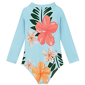 Baby Girl Swimsuit One Piece Bathing Suits for Girls Long Sleeve Toddler Girl Rash Guard Swimwear 2-3 Years Blue Floral