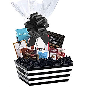 Gift Basket Making Kit Do It Yourself Diy Build Your Own Gift Basket Matching Supplies Market Tray Basket Cellophane Bag Shredded Crinkle Paper Ribbon Pull Bow BLACK AND WHITE STRIPE X-LARGE