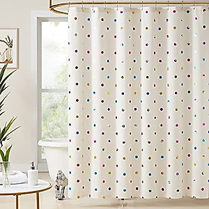 Beige Shower Curtains for Bathroom Metallic Polka Dot Shower Curtains Waterproof Hookless Shower Curtains with Grommet for Kids Soft Microfiber Fabric Shower Curtain Sets 70 x 72 Inches