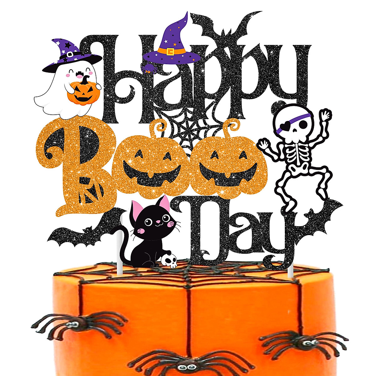 Halloween Happy Boo Day Cake Topper Glittery Halloween Little Boo Party Cake Topper Halloween Baby Shower Decoration for Spooky House Ghost Bat Pumpkin Theme Birthday Party Baby Shower Supplies