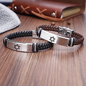 ForeverWill Star of David Jewish Bracelet Religious Jerusalem Mogen David Star Leather Bracelet Women Men Judaica Hebrew Israel Faith Hanukkah Wristband Israeli Amulet Jewelry, 8.26 Inch,Black