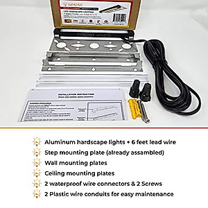 LUMENGY 7-inch 3w Super Slim LED Hardscape Light, Aluminum Black, 3 Mounting Plates for Walls, Decks, Planters, Paver Step & Ceiling, No Visiable Screws, Easy Installation Design, 50K Hours (6-Pack)