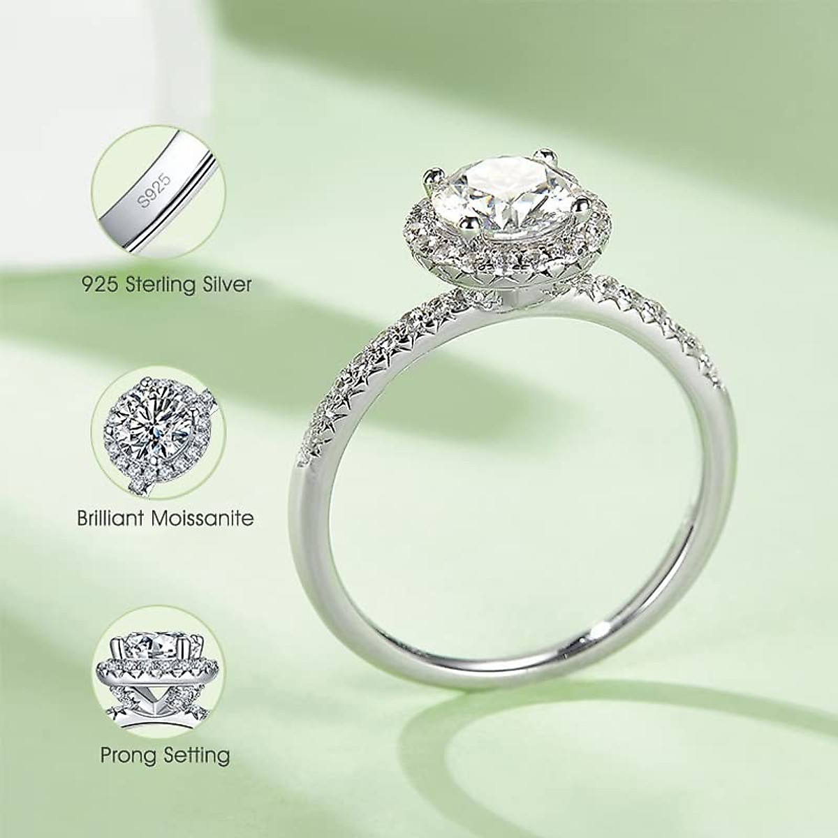 Black Moissanite Rings Bride Jewelry 1Ct VVS1 Moissanite Engagement Rings 925 Sterling Silver Diamond Band Ring Wedding Engagement Women's Ring Christmas Gifts for Her(Size 10)