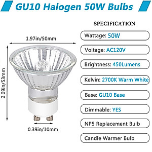 XBOCMY GU10 Halogen Light Bulbs, 6 Pack 120V 50W MR16 GU10 MR16 Track Light Bulbs with Changer, Dimmable, gu10+c 120v 50w for Track&Recessed Lighting, High Brightness with Glass Cover, Long Lifespan
