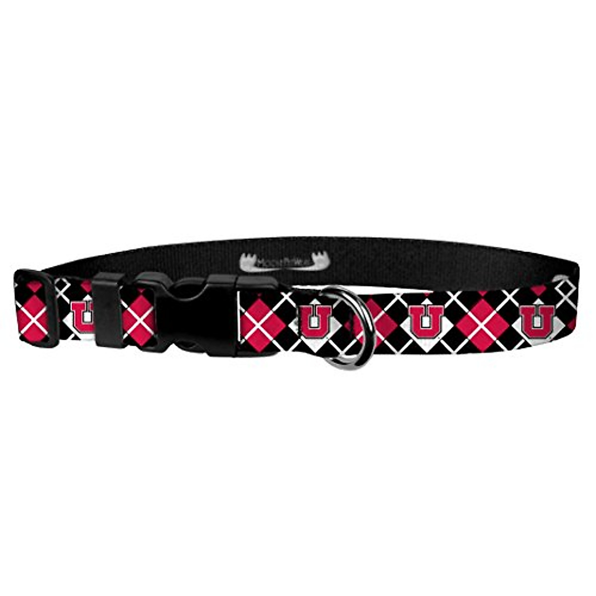 Moose Racing Dog Collar – University of Utah Utes Adjustable Pet Collars, Made in The USA – 3/4" Wide, Medium, Argyle
