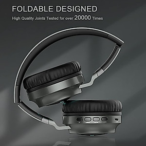 REETEC Bluetooth Headphones Over Ear - [Colorful LED Lights, 20H Playtime] Foldable Hi-Fi Stereo Wireless Headphones with Built-in Mic for iPhone, iPad, Smartphones, Laptop, PC, SD/TF, Grey