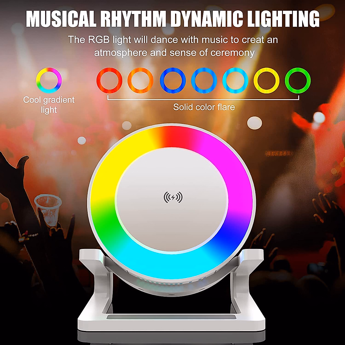 Cell Phone Wireless Charging with Bluetooth Speaker LED Colorful Night Light,Bedside Lamp with Phone Stand 15W Charger for iPhone 14 13 12 11 Pro Max XR XS Plus Samsung Galaxy S21 S20 Note 20 10 etc