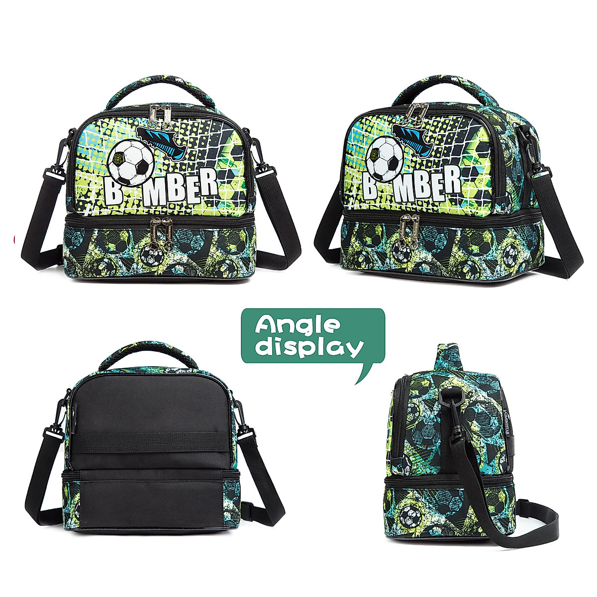 MOHCO Kids Lunch Bag Insulated Bento Cooler Bag Two compartments Cooler for Boys and Girls with Adjustable Strap Travel Lunch Tote