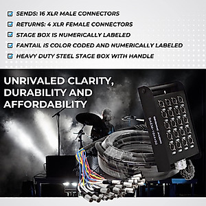 Seismic Audio - 16 Channel XLR SNAKE CABLE 50' long - 16 XLR sends and 4 XLR returns - Color Coded, Numerically well labeled - Heavy Duty 50 feet long