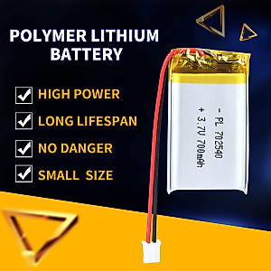 AKZYTUE 3.7V 700mAh 702540 Lipo Battery Rechargeable Lithium Polymer ion Battery Pack with PH2.0mm JST Connector