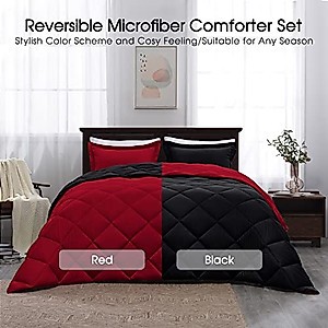 Basic Beyond King Size Comforter Set - Red and Black Comforter Set King, Reversible King Bed Comforter Set for All Seasons, 1 Comforter (104"x92") and 2 Pillow Shams (20"x36"+2")