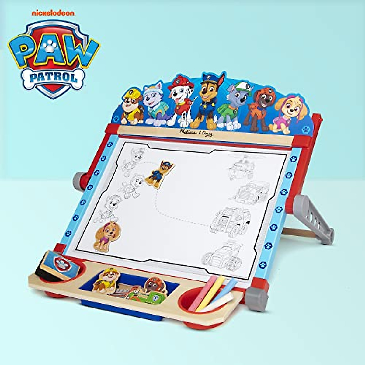 Melissa & Doug PAW Patrol Wooden Double-Sided Tabletop Art Center Easel (33 Pieces) - PAW Patrol Toys, Double-Sided Children's Easel, Easel For Toddlers And Kids Ages 3+