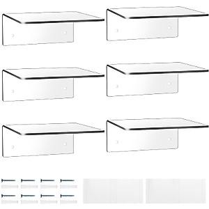 Wenqik Acrylic Floating Shelves for Wall 6 x 6 Inch Display Wall Shelf Clear Hanging Shelves with Adhesive Tape and Screw for Bathroom Bedroom Living Room Office Storage Decoration(6 Packs)