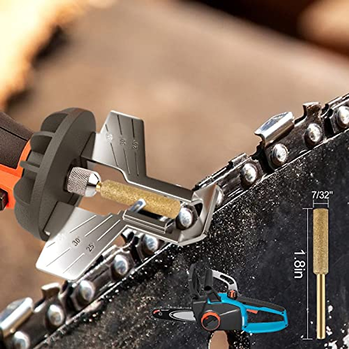 18pcs High Hardness Diamond Chainsaw Sharpener- Titanium Plated Burr Stone File in 3 Size Diamond Sharpening Wheels Chainsaw File for Chain Saw Stone Jewelry Wood (5/32'', 3/16'', 7/32'')