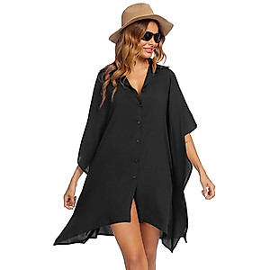 Ekouaer Women's Cover Up Button Down Coverup Shirt Bathing Suit Cover up Beachwear,Small