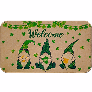 Nuanchu St. Patrick's Day Gnome Mat Welcome Decorative Doormat C Irish Non Slip Rubber Floor Mat Indoor Outdoor Entrance Bathroom Rug for Home Office Garden, 17 x 29 Inch