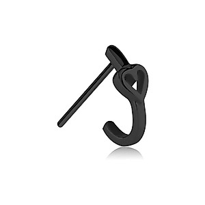 Black-Tone 316L Surgical Steel Left Nostril Screw Nose Stud Ring Heart Nose Hugger 20G